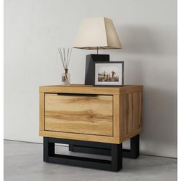 Home Affaire Nachtkommode &raquo;Bronne,Breite 55 cm, Nachttisch mit 1 Schublade&laquo; Moderner Nachtschrank, Metallgriff, F&uuml;&szlig;e in Kufenform braun Dekorfolie, 