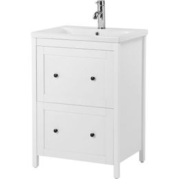 Welltime Waschtisch Badm&ouml;bel inkl. Keramikbecken, Breite 60 cm mit Schubladen wei&szlig; Keramik, MDF, Metall mit Schubladen, B/H/T: 61,5cm x 88cm x 46,5cm