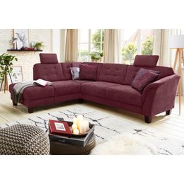 Home Affaire Ecksofa &raquo;Trondheim L-Form&laquo; mit Federkern und Knopfheftung im R&uuml;cken, F&uuml;&szlig;e Buche dunkel lila Struktur fein (100% Polyester);Flachgewebe (