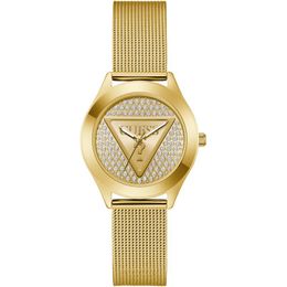 Guess Damen Quarzuhr &raquo;GLITZ PLAQUE&laquo; Armbanduhr, Damenuhr, Edelstahlarmband, Mineralglas, analog gold Einheitsgr&ouml;&szlig;e
