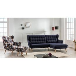Home Affaire Ecksofa &raquo;Louanne, L-Form&laquo; mit Holzf&uuml;&szlig;en blau B/H/T: 250cm x 107cm x 173cm, Struktur grob, Recamiere rechts, Holzfu&szlig; Buche
