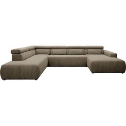 DOMO collection Wohnlandschaft &raquo;BRANDON whlw. mit Sitztiefenverstellung, whlw. Nierenkissen&laquo; mit Sitztiefenverstellung, Cord, schlamm braun Kunstleder