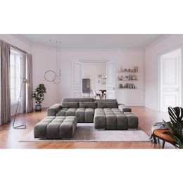 COTTA Ecksofa &raquo;Orion L-Form, B: 307 cm, moderne Steppung, bequeme Wellenunterfederung&laquo; 2x Kopfteilverstellung & 3 Nierenkissen 100% Polyester B/H/T: 