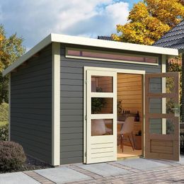 Karibu Gartenhaus &raquo;"Ammersee 4" rundum terragrau&laquo; aus hochwertiger nordischer Fichte grau Holzwerkstoff ohne Fu&szlig;boden, ohne Dacheindeckung
