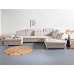 COTTA Wohnlandschaft &raquo;Holiday U-Form mit Sitztiefen-, Armteil- und Kopfteilverstellung&laquo; wahlweise mit Schlaffunktion & Bettkasten grau 100% Polyester 