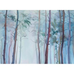 Livingwalls living walls Fototapete &raquo;Aquarellwald Vlies&laquo; glatt Fototapete Wald Aquarell Bunt 3,50 m x 2,55 m Tapete bunt Vlies B/L: 3,5m x 2,55m