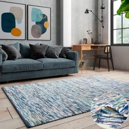 OTTO home Teppich &raquo;Bente&laquo; rechteckig 10 mm H&ouml;he Handweb Teppich, 90% Baumwolle, handgewebt, Scandi blau Baumwolle, Polyester B : 160cm 1 Stk., 10mm, L