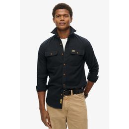 Superdry Herren Langarmhemd &raquo;FLANNEL WORKWEAR SHIRT&laquo; aus Baumwolle, Regular Fit, mit Hemdkragen, pflegeleichtes Webmaterial schwarz L, N-Gr