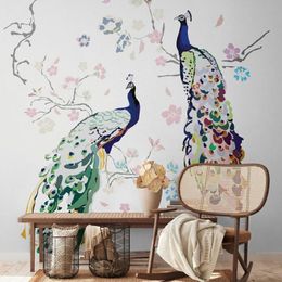 Livingwalls living walls Vliestapete &raquo;House of Turnowsky Designer Fototapete Pfau&laquo; gemustert matt neutral glatt Vogeltapete Floral Tapeten Wohnzimmer Schlafzimmer
