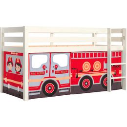 Vipack Spielbett &raquo;Pino, Kiefer massiv, mit Rolllattenrost u. Textil-Set, Made in Europe&laquo; B/H/T ca. 210x114x106cm, mit Leiter und Absturzschutz, verschiedene 