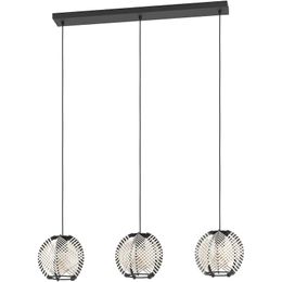Eglo H&auml;ngeleuchte &raquo;Waverton H&auml;ngelampe, Esszimmerlampe, Metall, Holz, Textil in Wei&szlig;, E27&laquo; E27 1 Stk. H&auml;ngeleuchte - L92 x B22 x H110 cm - schwarz - 
