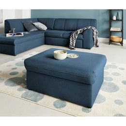 DOMO collection Hocker &raquo;Topper&laquo; mit Wellenunterfederung, auf Kunststoffgleitern blau B/H/T: 93cm x 40cm x 69cm, Struktur fein