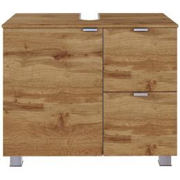 Welltime Waschbeckenunterschrank &raquo;Bauska&laquo; 70 cm breit, mit 2 Ausz&uuml;gen braun Holzwerkstoff wotaneiche, B/H/T: 70cm x 53cm x 35cm, Schubladen: 2 Stk. 