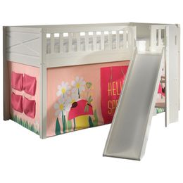Vipack Hochbett &raquo;Scott&laquo; Made in Europe, m. Rutsch-/Leiterturm, LF 90x200 cm, Vorhang, Tunnel, 4 Designs wei&szlig; 100% Baumwolle Bettmit Rutsche und Leiter, 