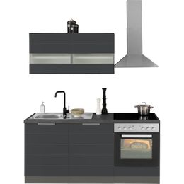 KOCHSTATION K&uuml;chenzeile &raquo;KS-Luhe&laquo; 180 cm breit, wahlweise mit oder ohne E-Ger&auml;ten, gefr&auml;ste MDF-Fronten grau B/H/T: 180cm x 60cm, ohne E-Ger&auml;te