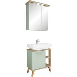 Badm&ouml;bel-Set &raquo;Quickset 2-teilig, Waschbeckenunterschrank mit LED-Spiegelschrank&laquo; 2 Stk. tlg. braun Holzwerkstoff Einheitsgr&ouml;&szlig;e