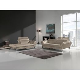 Egoitaliano Polstergarnitur &raquo;Sueli&laquo; Set, bestehend aus Sofa und Recamiere, Kopfteilverstellung, Bezug Leder grau Leder &raquo;BULL&laquo; (echtes Rindsleder). Geschliffenes, 