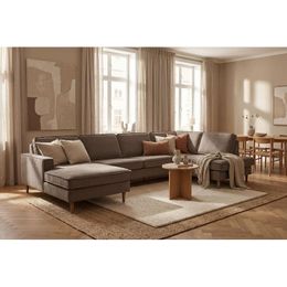 OTTO home Wohnlandschaft &raquo;Pinto Skandi, 350 cm, U-Form, XXL, mit Ottomanen&laquo; mit Keder, Massivholzf&uuml;&szlig;e Eiche ger&auml;uchert, Wellenunterfederung 100% 
