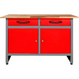 ONDIS24 Werkbank &raquo;Werner&laquo; Set, h&ouml;henverstellbar, ca. 120x60x85 cm rot Metall Einheitsgr&ouml;&szlig;e