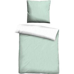 Biberna Wendebettw&auml;sche &raquo;Combinate in Gr. 135x200, 155x220 oder 200x200 cm&laquo; 2 Stk. Bettw&auml;sche aus Baumwolle, zeitlose Bettw&auml;sche mit Wendeoptik gr&uuml;n Mako-