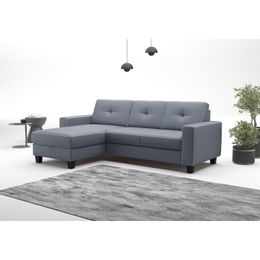 OTTO home Ecksofa &raquo;Varese&laquo; wahlweise mit Schlaffunktion und Bettkasten blau B/H/T: 239cm x 91cm x 164cm, NaturLEDER Stoff, Recamiere links,mit 