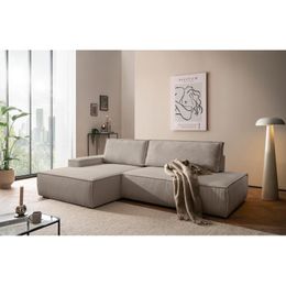 OTTO home Ecksofa &raquo;SHERWOOD Cord Schlafsofa in L-Form offen (275cm)&laquo; Schlaffunktion und Bettkasten, Kedernaht, hoher Sitz- & Liegekomfort beige 100% 