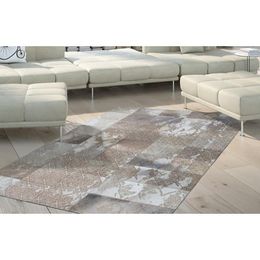Kayoom Teppich &raquo;Cobra 343&laquo; rechteckig 18 mm H&ouml;he Teppich aus Leder, gelasertes Design, handgefertigtes Unikat silber Rindsleder B : 200cm 1 Stk., 18mm, L: 