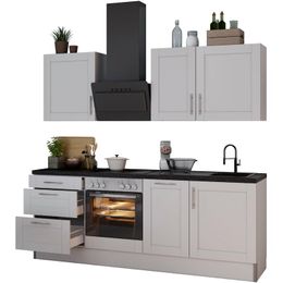 Optifit K&uuml;che &raquo;Ahus&laquo; Breite 225 cm,wahlweise mit E-Ger&auml;ten,MDF Fronten,Soft Close Funktion grau B/H/T: 225cm x 211,8cm x 60cm, ohne E-Ger&auml;te