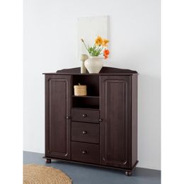 OTTO home Highboard &raquo;Mette&laquo; Stauraumschrank mit 3 Schubladen und verstellbaren Einlegeb&ouml;den braun FSC -zertifiziertes Massivholz B/H/T: 118cm x 125cm 