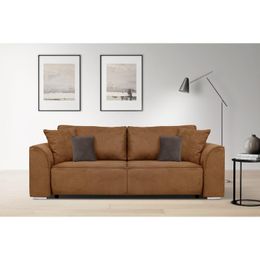 Inosign 3-Sitzer &raquo;BEATRICE, B: 250 cm - wahlweise mit Bettfunktion&laquo; u. Bettkasten, incl. 2 Zierkissen gelb B/H/T: 250cm x 92cm x 107cm, Luxus-