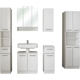 Badm&ouml;bel-Set &raquo;Quickset 953 6-teilig, Waschbeckenunterschrank und LED-Spiegelschrank&laquo; Set, 6 Stk. tlg. wei&szlig; Holzwerkstoff B/H/T: 175cmcm x 200cmcm x 