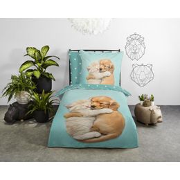 Good Morning Kinderbettw&auml;sche &raquo;Paxy&laquo; 2 Stk. Baumwolle, Renforc&eacute;, Wendeoptik, Kind, Hund, Katze blau Renforc&eacute;, Obermaterial: 100% Baumwolle B/L: 135cm 