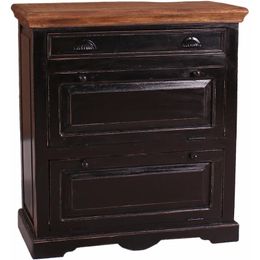 Sit Schuhschrank &raquo;CORSICA mit 2 Klappen & Schublade im Vintage-Stil&laquo; Stauraum f&uuml;r ca. 12 Paar Schuhe plus praktische Schublade schwarz Massivholz, 