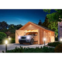 Karibu Garage &raquo;Blockhausgarage&laquo; BxT: 435x572 cm, 193 cm Einfahrtsh&ouml;he, 38 mm Wandst&auml;rke beige Massivholz Einheitsgr&ouml;&szlig;e