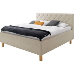 Meise M&ouml;bel meise.m&ouml;bel Polsterbett &raquo;San Remo&laquo; mit Bettkasten beige Liegefl&auml;che L&auml;nge B: 200cm x 160cm, Webstoff Holzfu&szlig;: eiche hell, H&ouml;he Bettseite: 55cm, ohne 