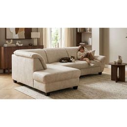 OTTO home Ecksofa &raquo;Sillkeborg 254 x 186 cm, formsch&ouml;nes Sofa mit dunklen F&uuml;&szlig;en&laquo; mit Schlaffunktion, L-Form, aus Pet Friendly Bezug beige 100% 