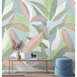 Livingwalls living walls Vliestapete &raquo;Bl&auml;tter-Tapete Pastell Mint Rosa Vliestapete&laquo; matt glatt blau Vlies B/L: 2,7m x 4m, Rollen: 1