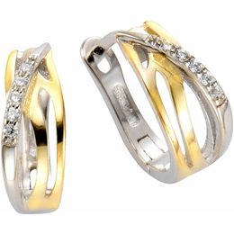 Firetti Damen Paar Creolen &raquo;Schmuck Geschenk Silber 925 Bicolor geschwungen &Oslash; ca. 14 mm&laquo; mit Zirkonia (synth.) silber 14mm, Silber 925 (Sterlingsilber