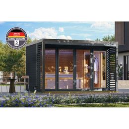 Karibu Saunahaus &raquo;Adrian 4&laquo; verschiedene Varianten beige ohne Ofen, ohne Steuerung, (ohne Ofen)