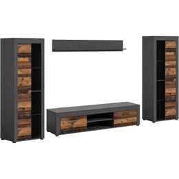 OTTO home Wohnwand &raquo;AOSTA, Breite 310cm, 4-teilige Wohn-Kombination&laquo; bestehend aus: 2x Vitrine, Lowboard, Wandboard grau Holzwerkstoff B/H/T: 310cmcm 