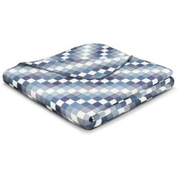 Biederlack Wohndecke &raquo;Stairway&laquo; mit geketteltem Zierstich, kleines Karo blau Baumwolle, Polyacryl, Polyester B/L: 150cm x 200cm