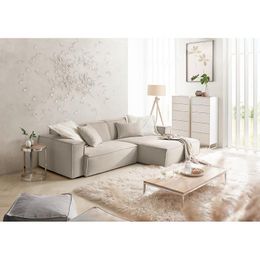 3C Candy Ecksofa &raquo;Matteo in elegant, kubischer Formensprache, bequem, L-Form&laquo; mit auff&auml;lliger Kedernaht, Feincord-Bezug, Lounge-Charakter beige 95% 