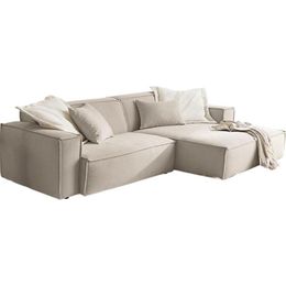 3C Candy Ecksofa &raquo;Matteo in elegant, kubischer Formensprache, bequem, L-Form&laquo; mit auff&auml;lliger Kedernaht, Feincord-Bezug, Lounge-Charakter beige 95% 