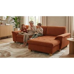 OTTO home Ecksofa &raquo;Egedal 279 x 170 cm, auch mit Schlaffunktion & Bettkasten, Holzf&uuml;&szlig;e&laquo; Kopfteile verstellbar, L-Form, aus Pet Friendly Cord braun 90%