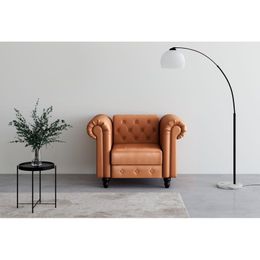 Chesterfield-Sessel &raquo;Felix&laquo; mit R&uuml;ckenlehne 3-fach verstellbar, Beine Massivholz, Sitzh&ouml;he 46 cm braun Kunstleder, B/H/T: 111cm x 83cm x 87cm