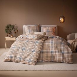 Estella Bettw&auml;sche &raquo;Quirin&laquo; 2 beige Flanell, Bezug: 100% Baumwolle B/L: 155cm x 220cm, 1 Stk., 1 Stk., Flanell, B/L: 80cm x 80cm, 2