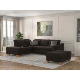 Sit & More sit&more Ecksofa &raquo;Dundee L-Form&laquo; mit Federkern und Massivholzf&uuml;&szlig;en, wahlweise mit Kopfteilverstellung braun B/H/T: 263cm x 86cm x 219cm, Luxus-