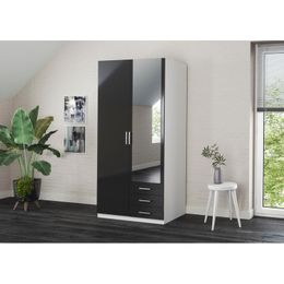 Priess Kleiderschrank &raquo;Amsterdam, viel Stauraum durch viele Schubk&auml;sten, Spiegelt&uuml;ren&laquo; Optional mit LED-Beleuchtung, Made in Germany schwarz-wei&szlig; 