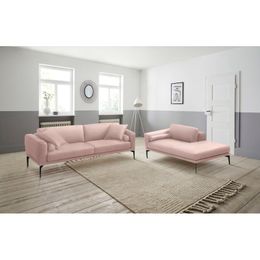 Egoitaliano Polstergarnitur &raquo;Masu, Design trifft sensationellen Sitzkomfort&laquo; Set besteht aus 2,5-Sitzer, freistehende Ottomane und 3 Rollkissen rosa Leder CAREZZA