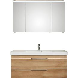 Badm&ouml;bel-Set &raquo;Balto Sprint 2-teilig, Mineralmarmor-Waschtisch mit LED-Spiegelschrank&laquo; 2 Stk. tlg. braun Holzwerkstoff B/H/T: 123cmcm x 200cmcm x 